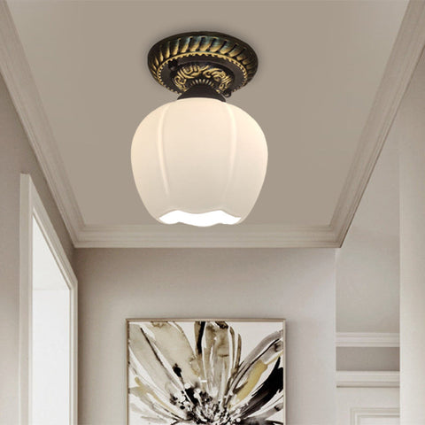 Country Blossom Flush Mount Ceilg Lightg - Sgle Bulb Milky Glass ...