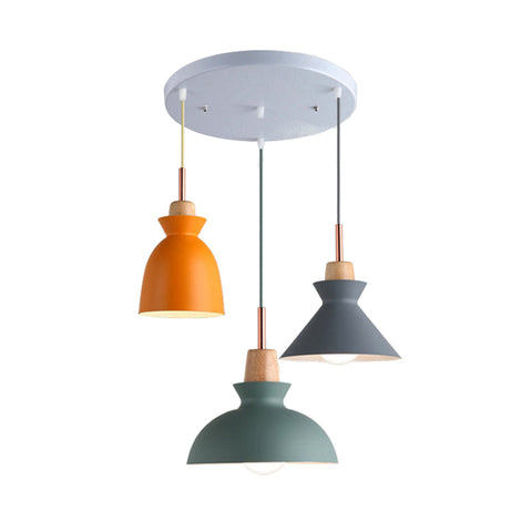 Modern Multi-Color Cone and Dome Pendant Light with 3 Metal Lights ...