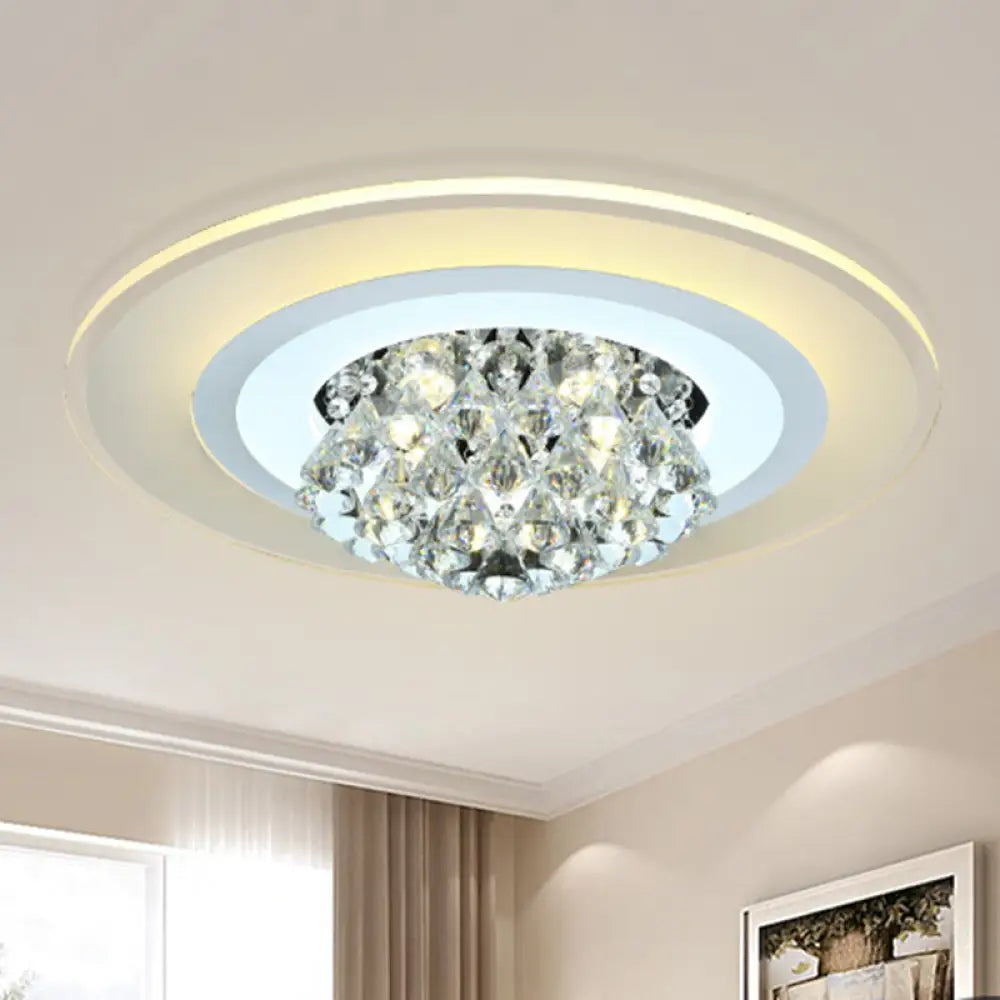 18"/23.5" LED Round Flush Light Fixture - Elegant White Crystal Flush ...
