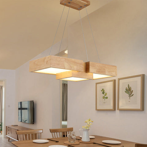 Modern Wood Dining Table LED Pendant Light with Symmetric Acrylic ...