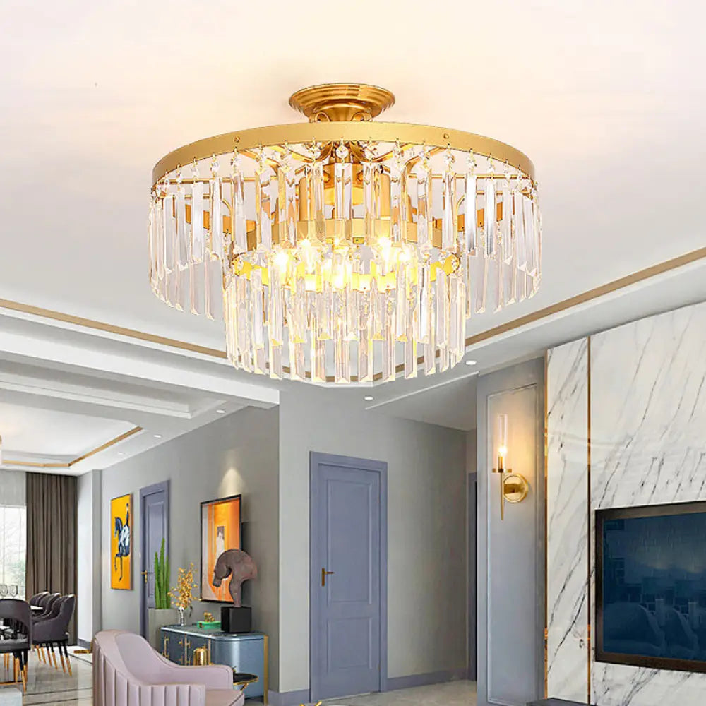 2-Tier Semi Flush Mount Crystal Rod Ceiling Light with 5 Lights ...