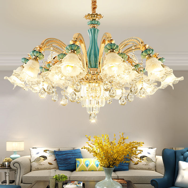 Gold Petal Ceiling Pendant Light with Frosted Glass - Elegant Crystal ...