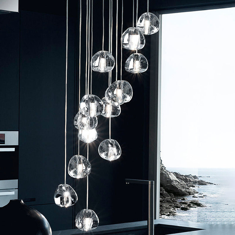 Crystal LED Staircase Pendant Light in Chrome - Stone Shape for ...