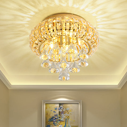 Gold Modern Round Ceiling Light with 5 Hand-Cut Crystal Heads - Flush ...