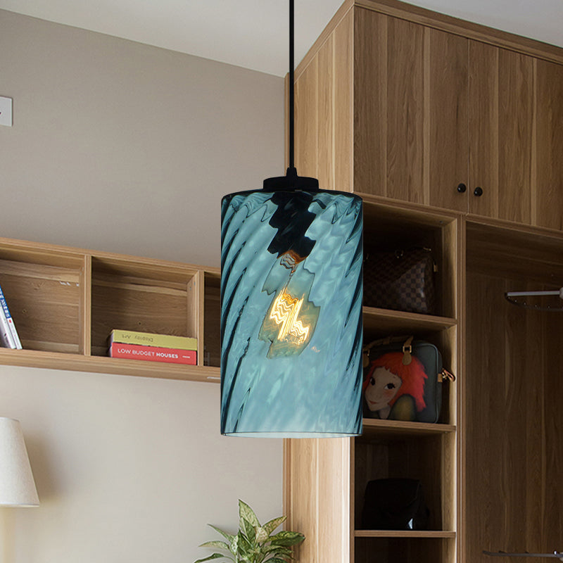 Modernist Blue Glass Pendant Light with Lattice Design and Ceiling ...