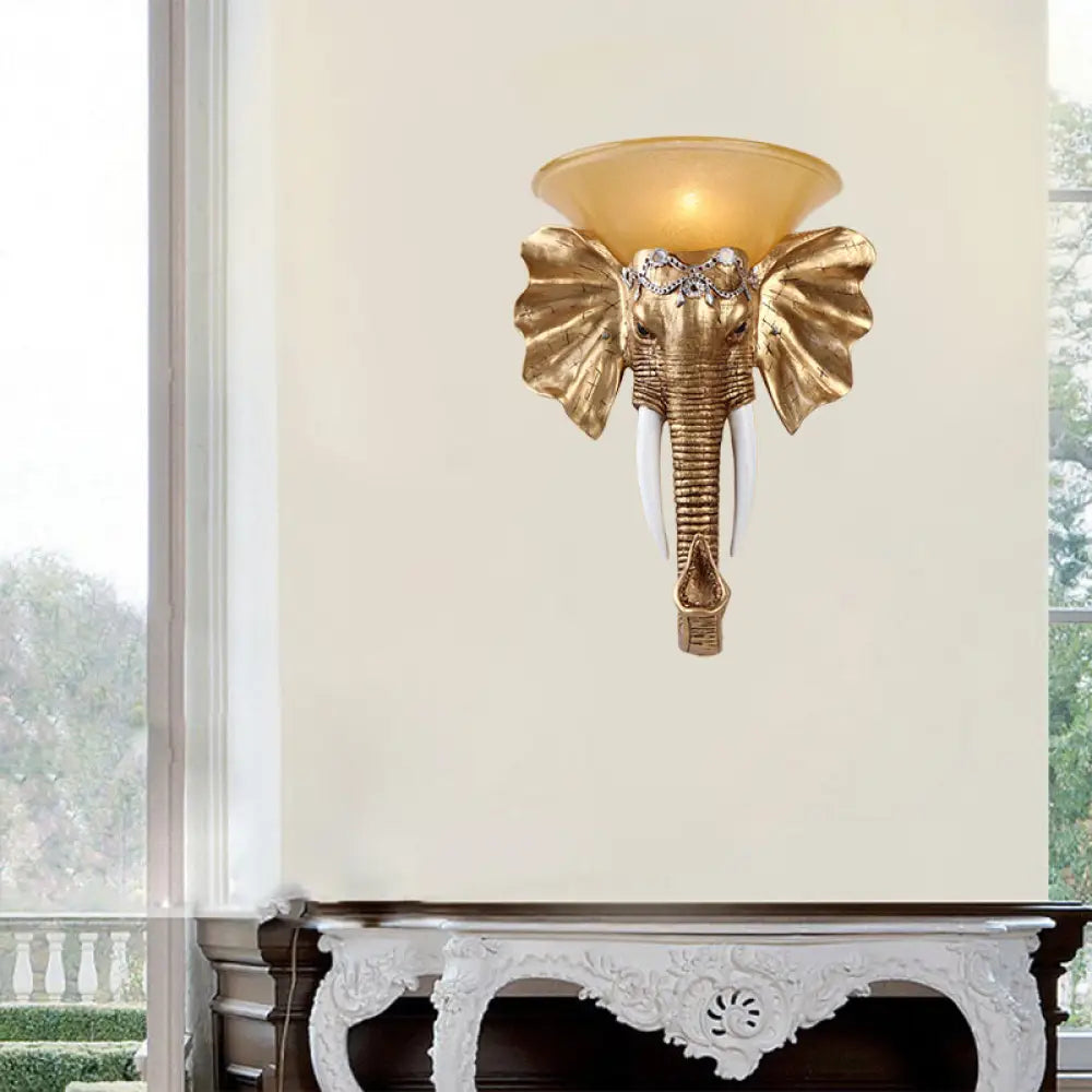 Antique Elephant Living Room Wall Sconce Light - Resin, Gold Finish ...