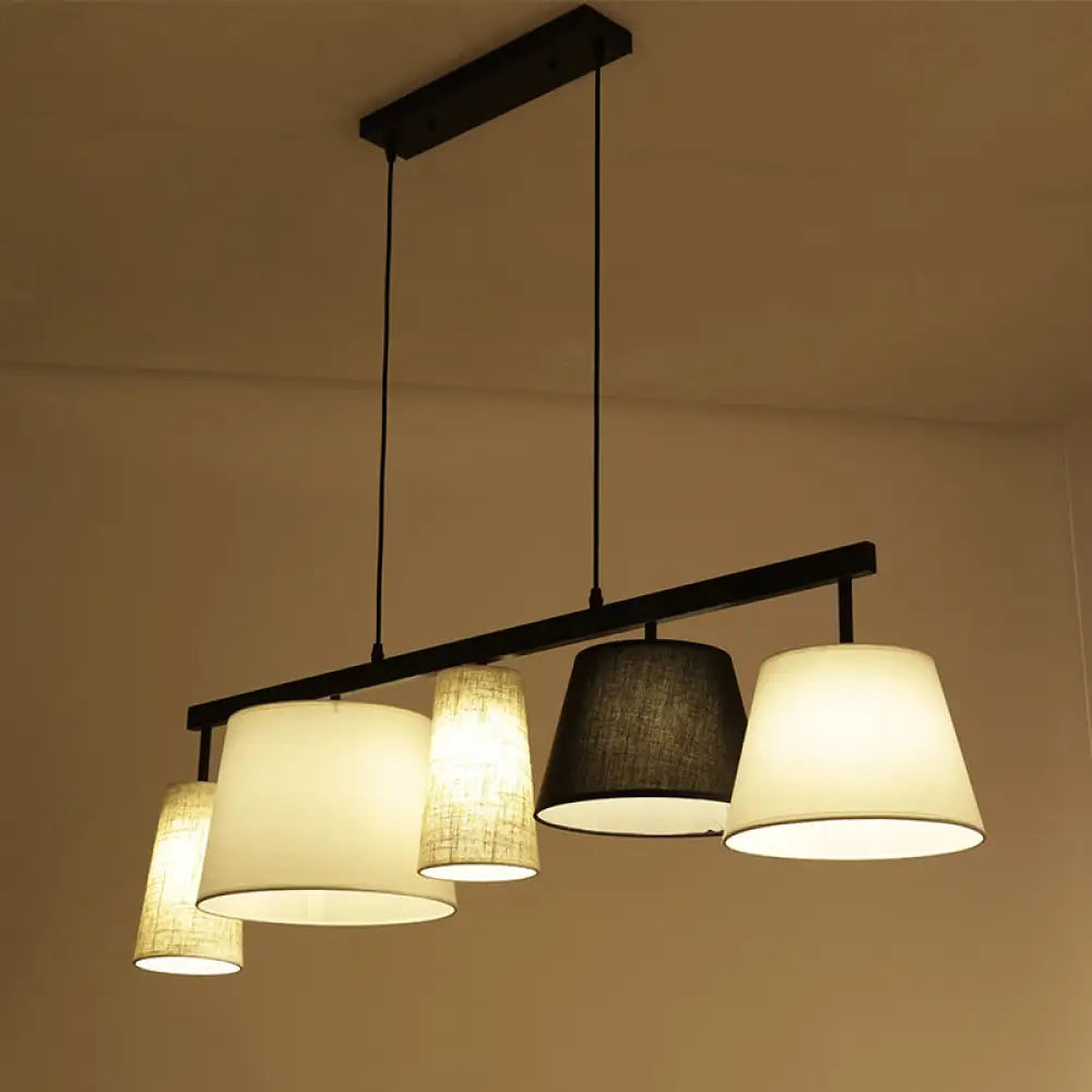 Barrel Hanging Light Kit - 5-Head Fabric Isl Light Fixture in Black ...