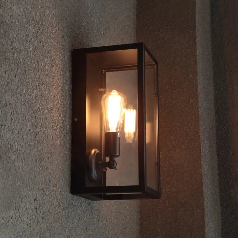 Black Glass Rectangle Sconce - Traditional Up/Down Wall Lamp for ...