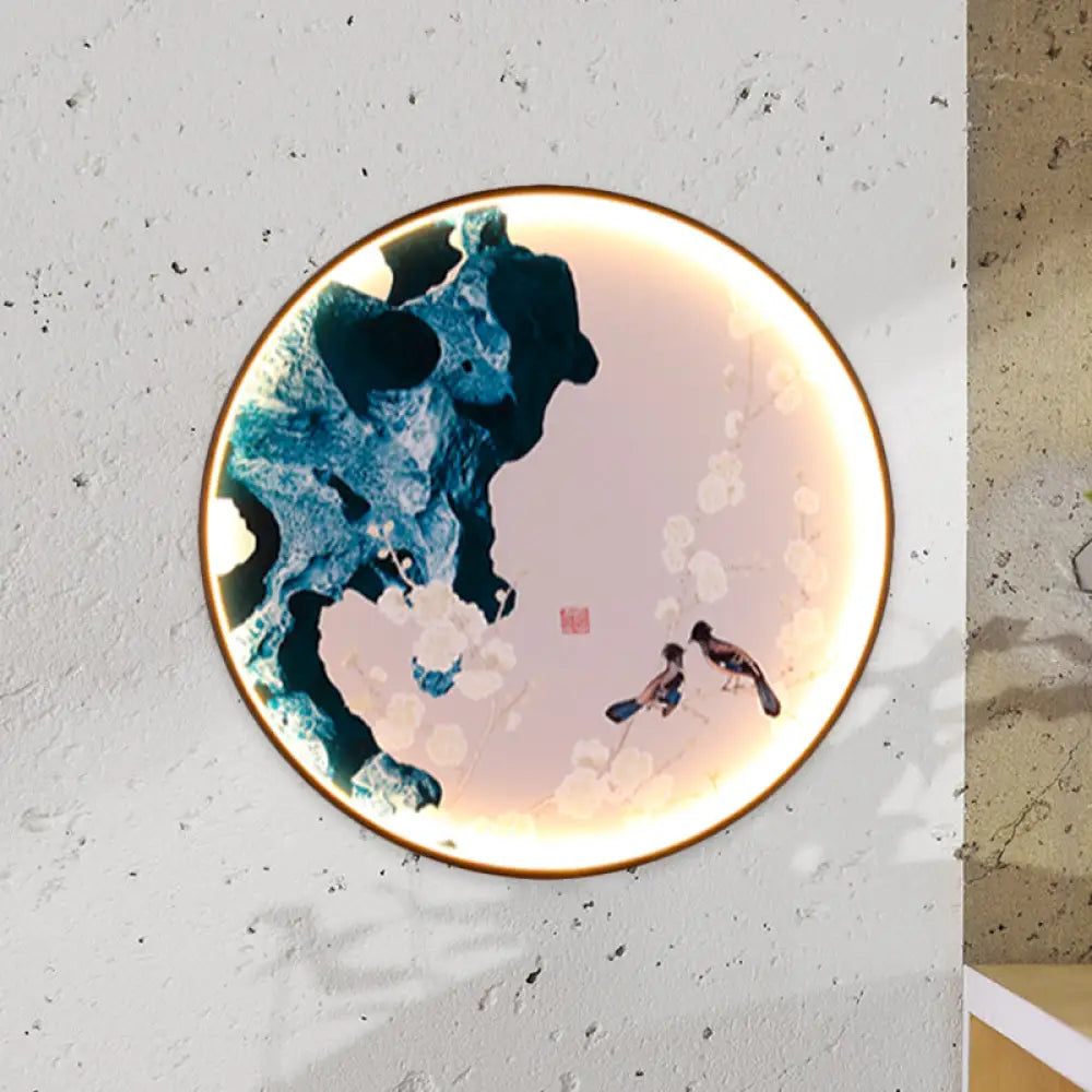 Black Halcyon LED Wall Mural Light - Asian-inspired Mountain and Pine ...