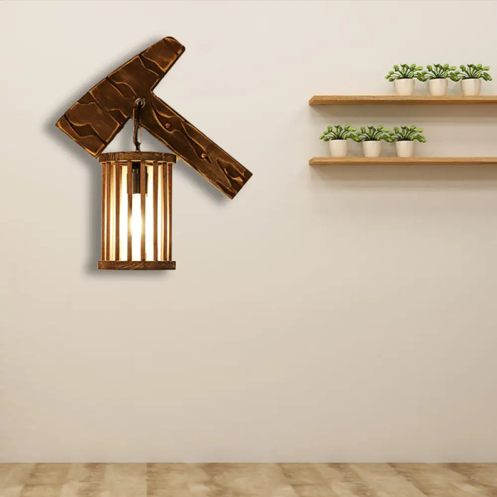 Cage Sconce Industrial 1 Light Wood Lodge Wall Light for Coffee Shop ...