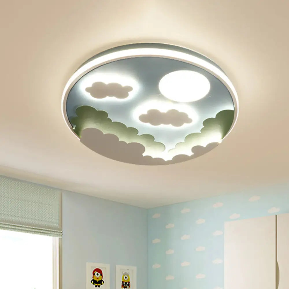 Cartoon Blue LED Flush Mount Nursery Ceiling Lamp with Cloud and Moon ...