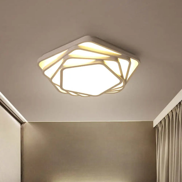 Contemporary LED Flush Ceiling Light - Pentagon Design in Warm/White ...