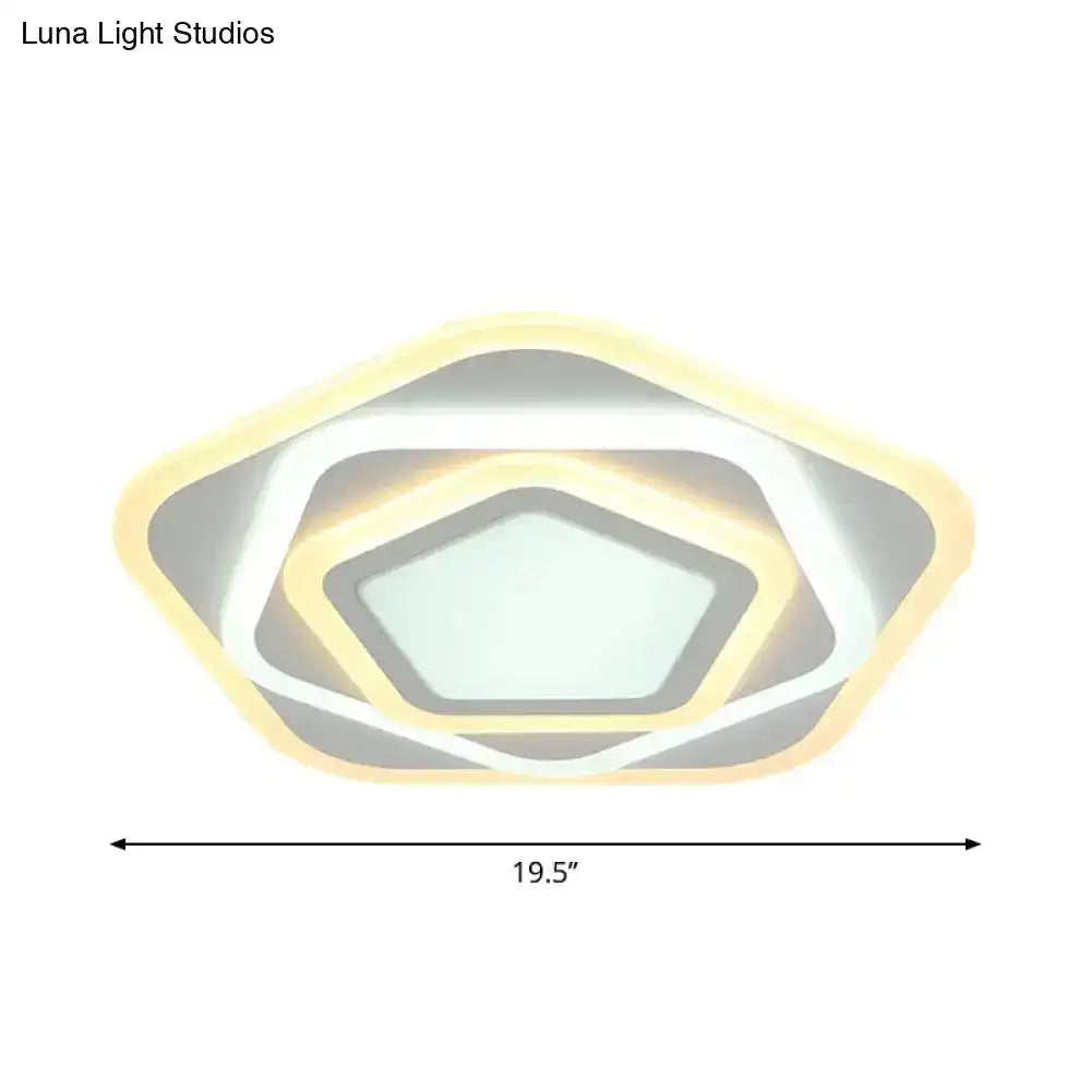 Contemporary White Layered Pentagon LED Flush Light - Warm/White Light ...