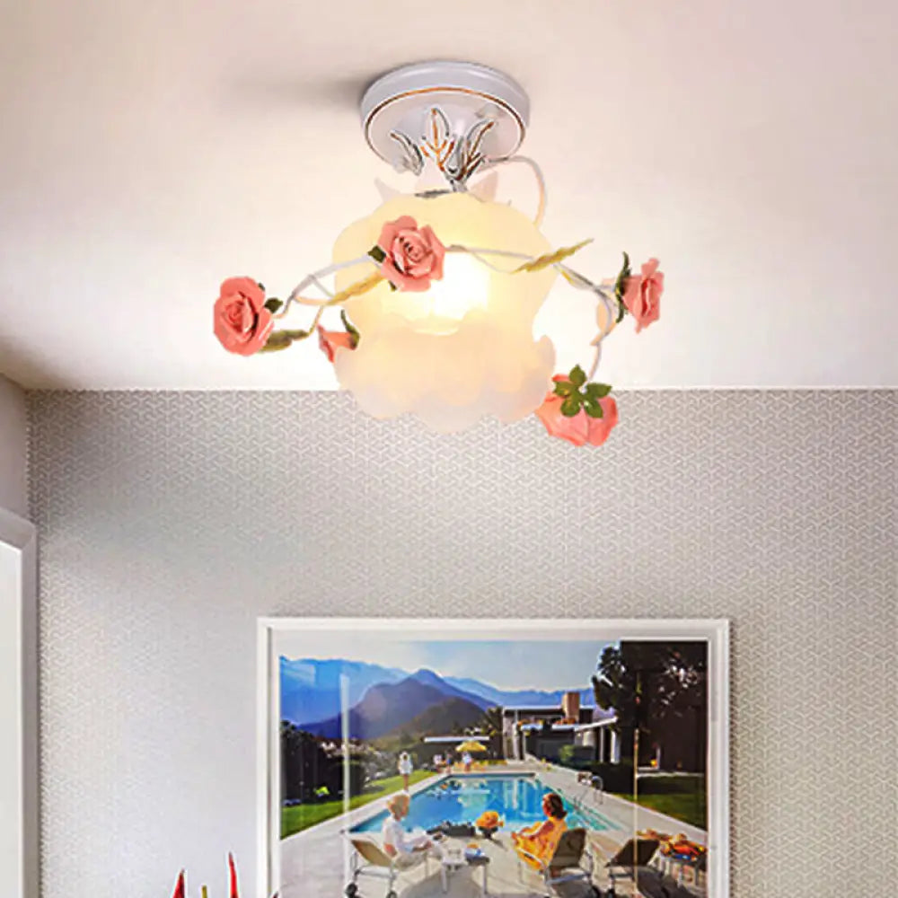 Countryside Bloom 1-Light Metal Ceiling Flush Mount in White for Foyer ...