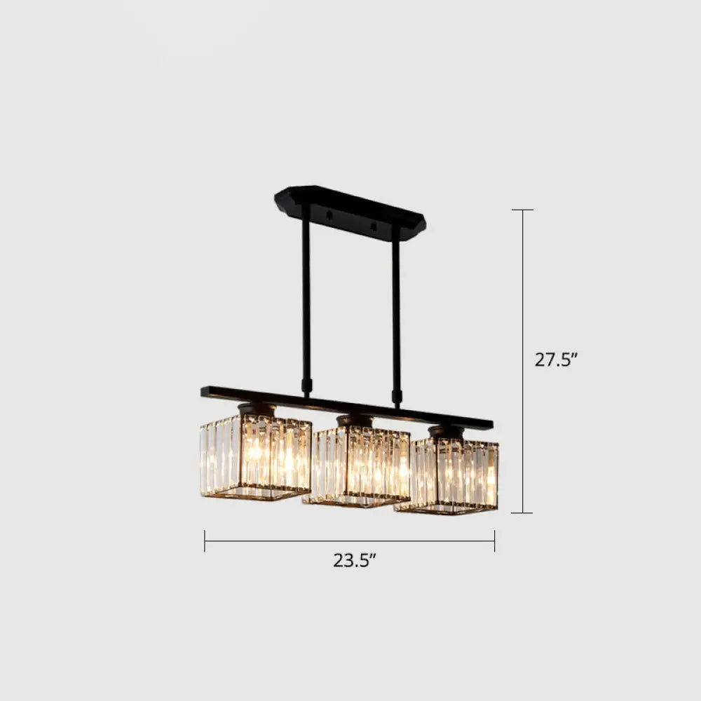 Crystal Block 3-Light Pendant - Linear Dining Room Island Lamp Fixture ...