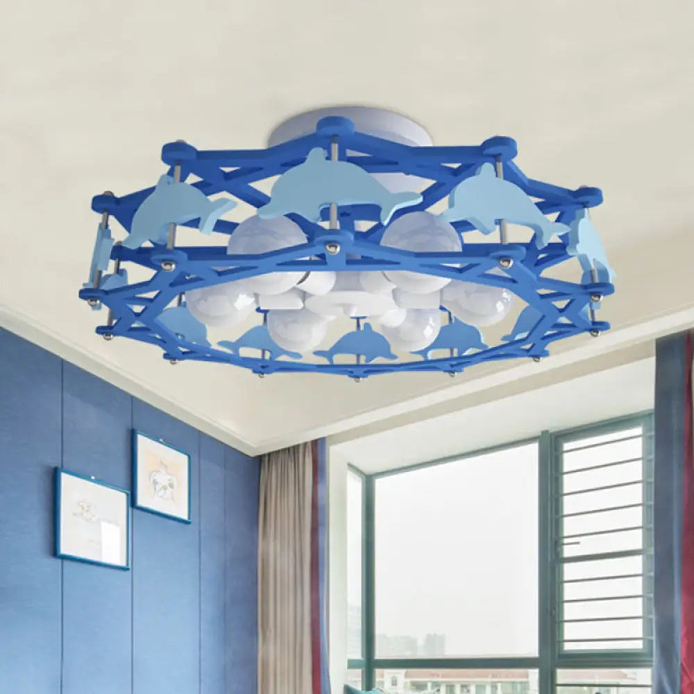 Dolphin Kindergarten Ceiling Light - Cartoon Blue Metal Flush Mount ...