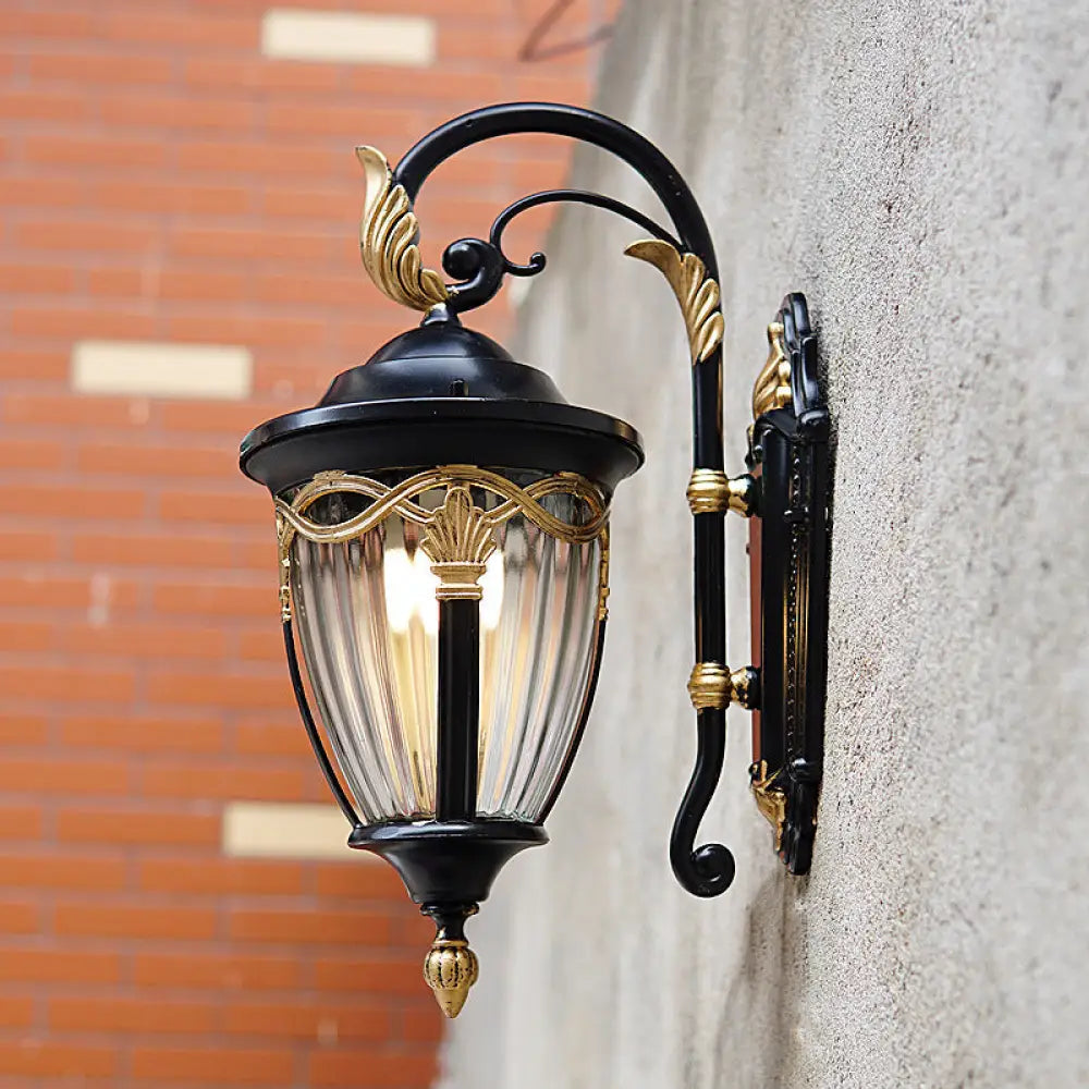 Farmhouse Acorn Wall Sconce: Clear Prismatic Glass, Black Finish ...