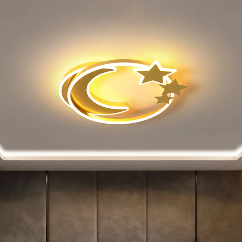 Gold Acrylic LED Flush Mount Ceiling Light with Moon and Star design ...