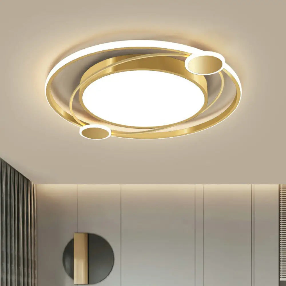 Gold Finish LED Ceiling Mount Lamp - Metal Circular Flush Light for ...