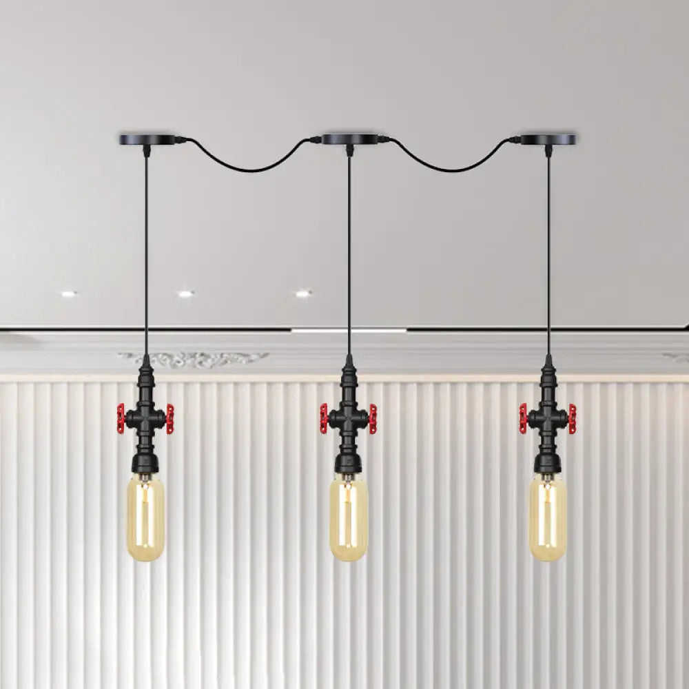 Industrial Amber Glass Tandem Multi-Pendant Hanging Lamp Kit - Black ...