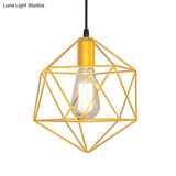 Geometric Cage Pendant Light – Black & Gold Industrial Lamp ...