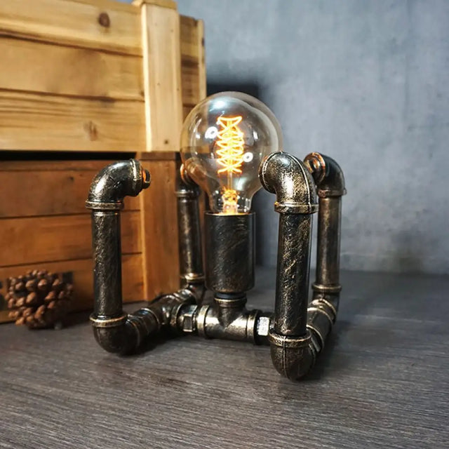 Iron Pipe Art Night Lamp - Industrial Table Light in Bronze for Boys ...
