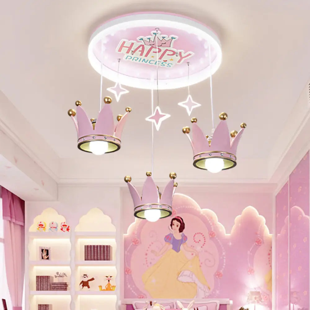 Kid's Pink Acrylic Ceiling Flush Mount Light with 3 Bulbs and ...