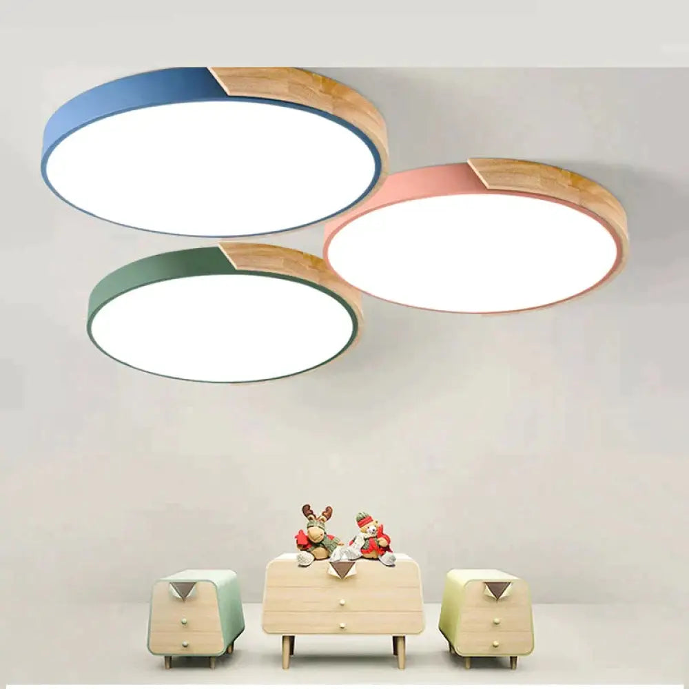LED Discolor Ceiling Lamp Acrylic Wooden Round Multicolor 18W Ceiling ...