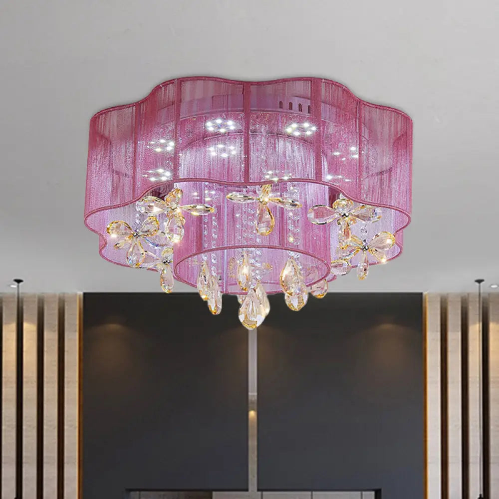 LED Flower Ceiling Light with Crystal Drops - Gold/Pink Modern 2-Layer ...