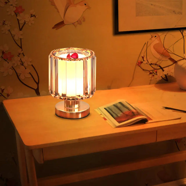 Mary - Modern Gold Finish Nightstand Lamp with Crystal Prisms Shade ...