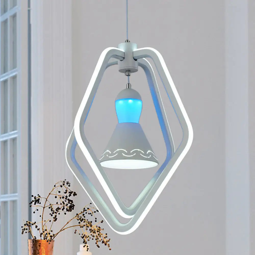Minimalist LED White Pendant Lamp with Acrylic Dual Pentagon Frame and ...