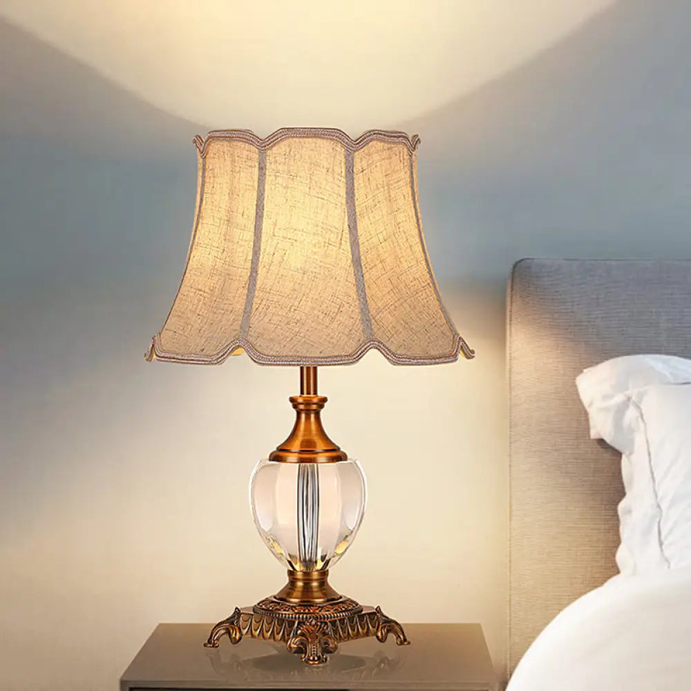 Modern Beige Desk Lamp with Wide Flare Fabric Shade - Luna Light ...