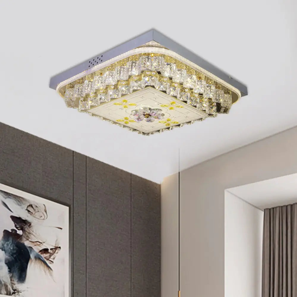 Modern Chrome Square Ceiling Light Fixture with Clear Crystal Blocks ...