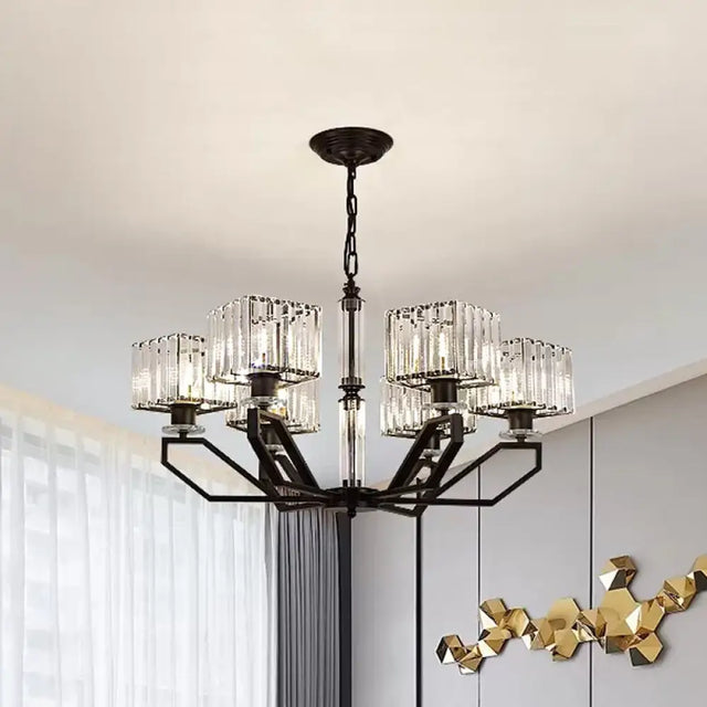 Modern Crystal Cuboid Chandelier - 6-Light Ceiling Pendant Lamp in ...