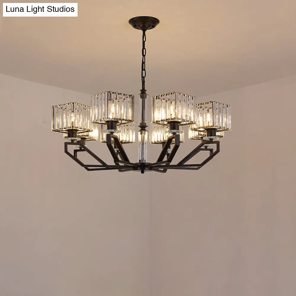 Modern Crystal Cuboid Chandelier - 6-Light Ceiling Pendant Lamp in ...