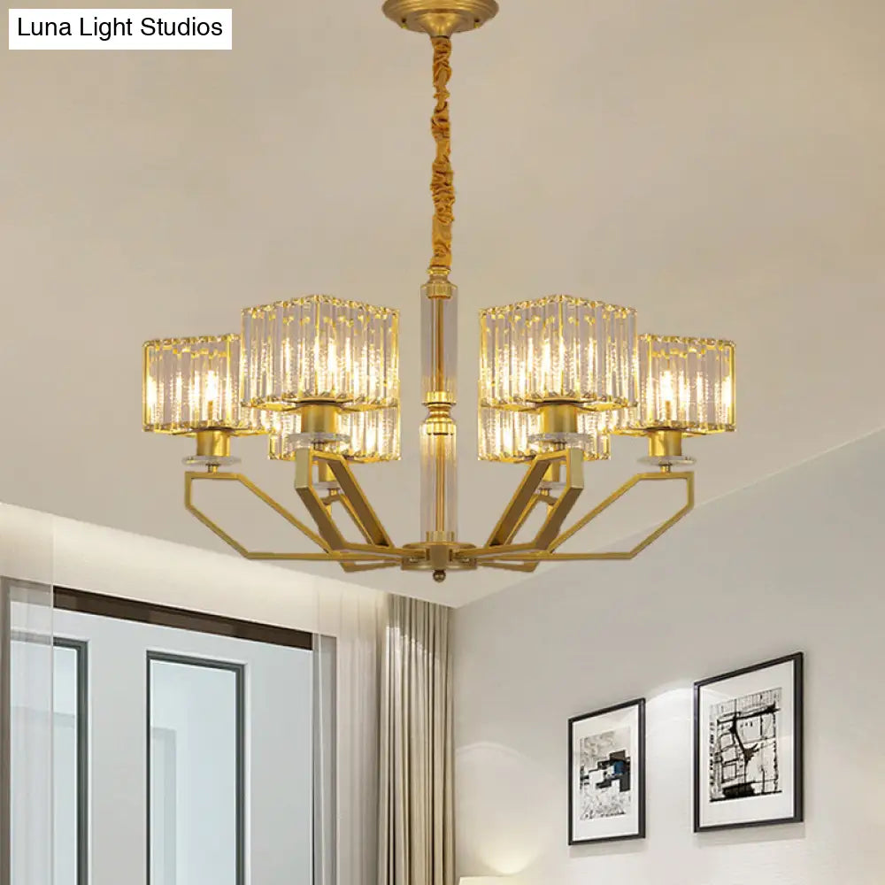 Modern Crystal Cuboid Chandelier - 6-Light Ceiling Pendant Lamp in ...