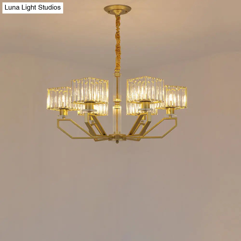 Modern Crystal Cuboid Chandelier - 6-Light Ceiling Pendant Lamp in ...