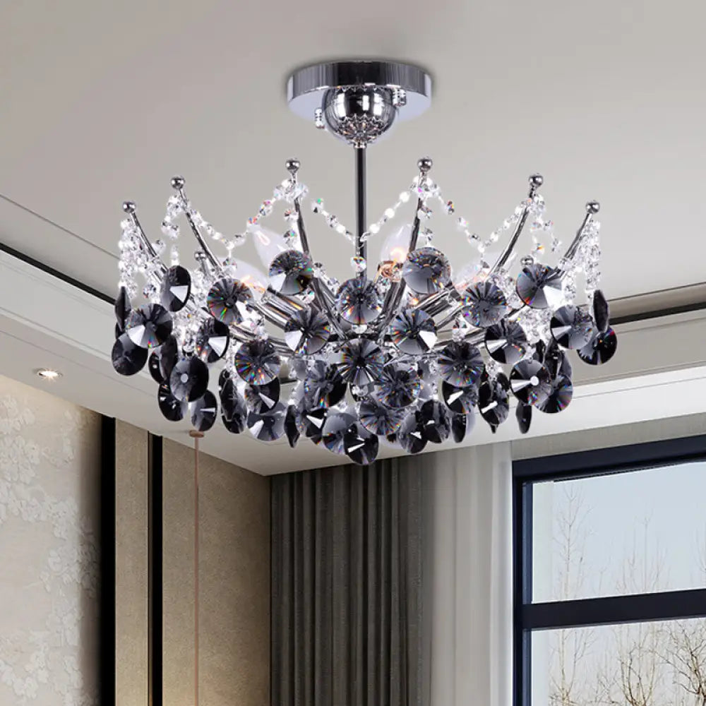 Modern Crystal Dome Semi Flush Light Fixture, 5 Lights in ...