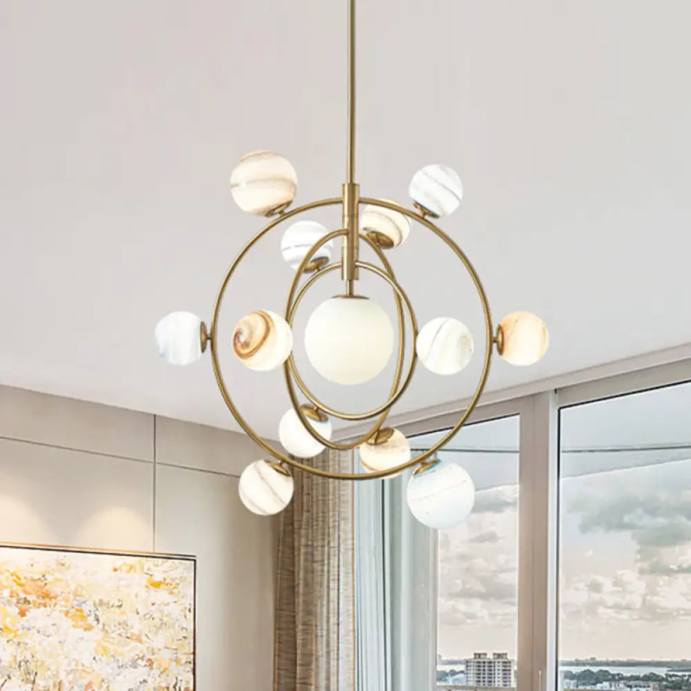 Modern Gold Orbit Chandelier Light Fixture - 13 Lights Metal Hanging ...