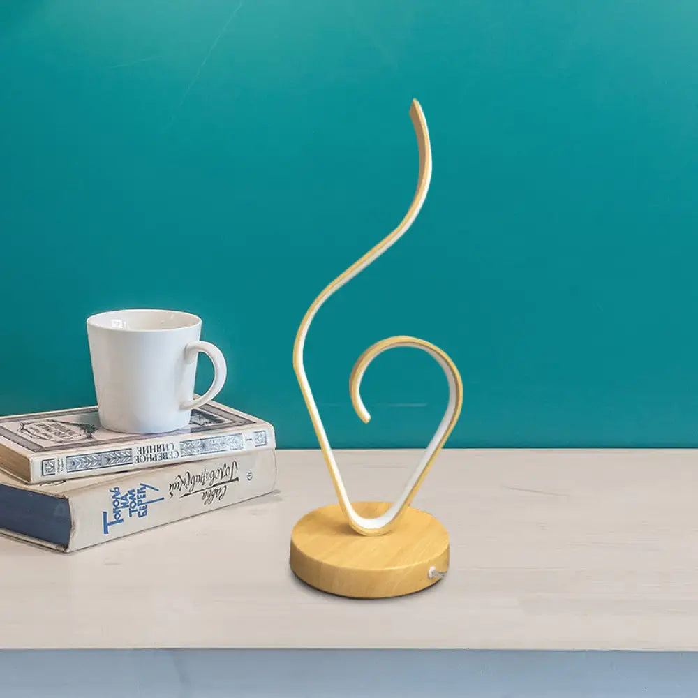 Modern LED Desk Lamp with Swirly Acrylic Design & Round Wood Base ...