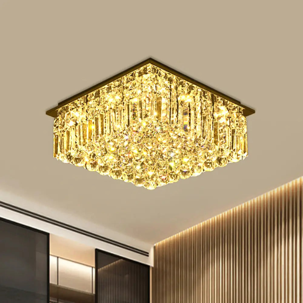 Modern Stainless Steel Square Ceiling Light with Clear Bevel Cut Glass ...