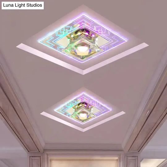 Modern Trapezoid Crystal Ceiling Lamp with Chrome Flush Mount - Clear ...