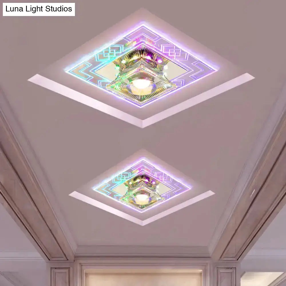 Modern Trapezoid Crystal Ceiling Lamp with Chrome Flush Mount - Clear ...