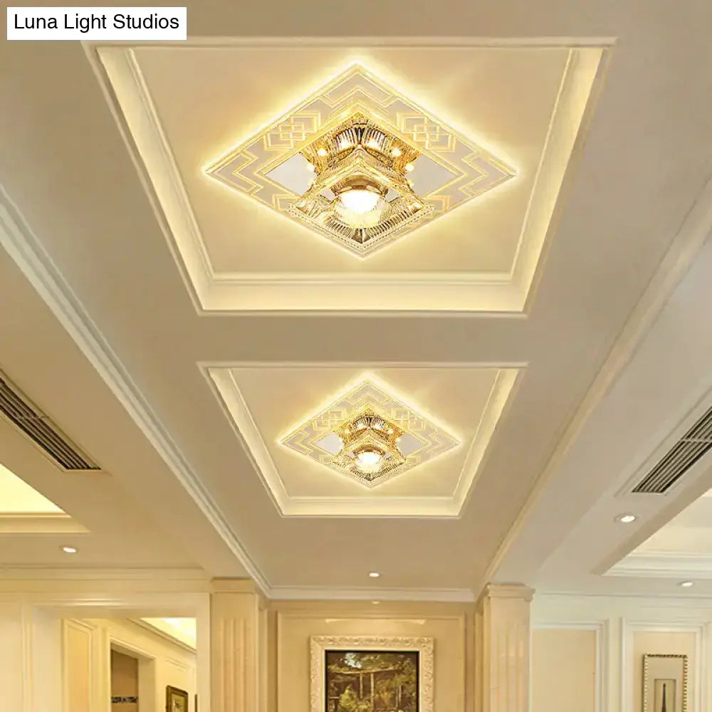 Modern Trapezoid Crystal Ceiling Lamp with Chrome Flush Mount - Clear ...