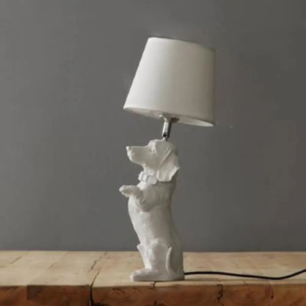 Modern White Dog Study Table Lamp with Fabric Shade - Luna Light ...