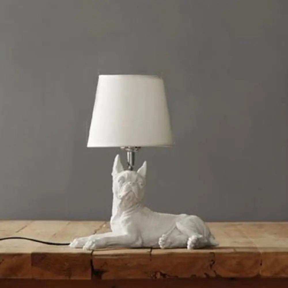 Modern White Dog Study Table Lamp with Fabric Shade - Luna Light ...