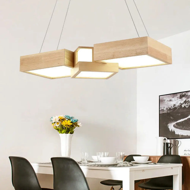 Modern Wood Dining Table LED Pendant Light with Symmetric Acrylic ...