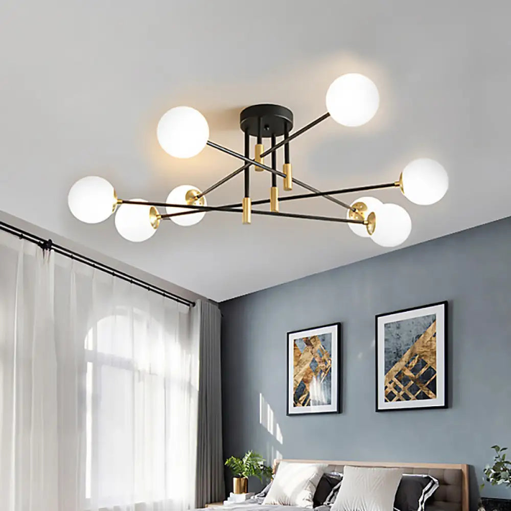 Modernist Black Glass Sphere Semi Flush Mount Light Fixture with ...
