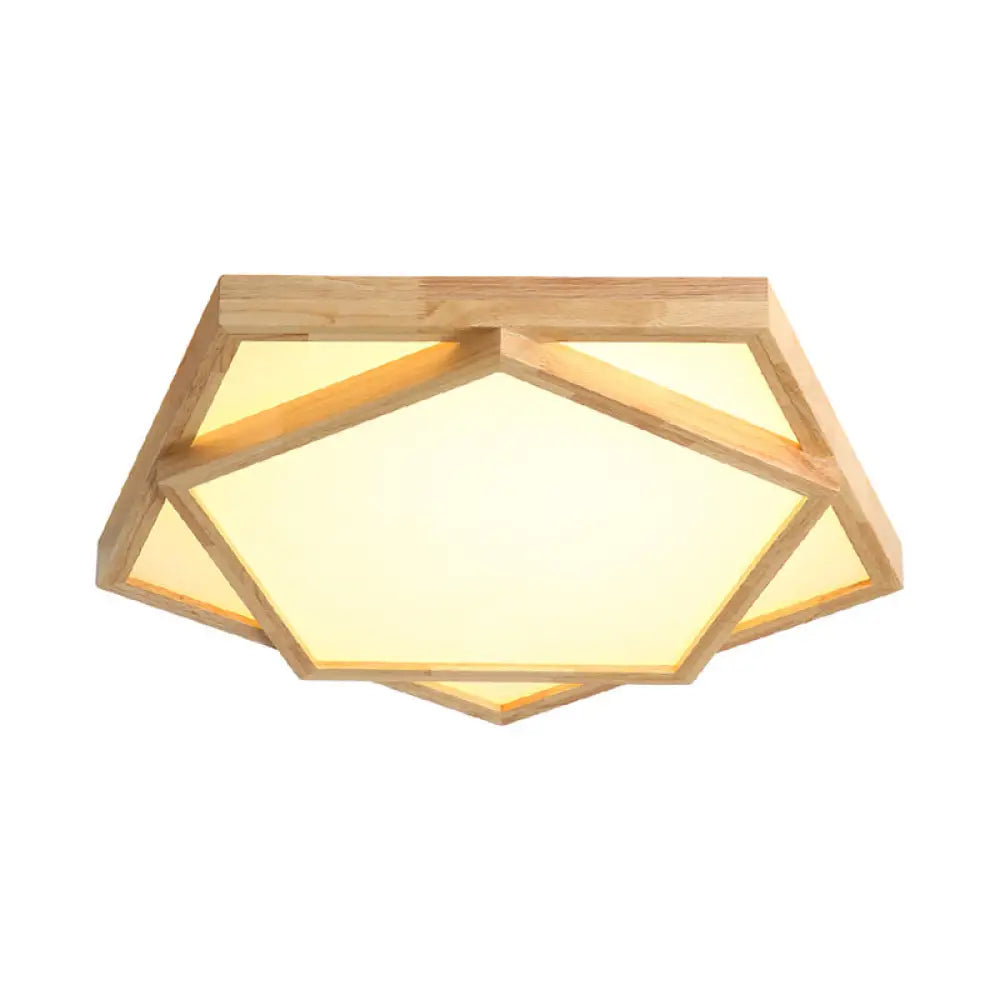 Pentagon Flush Mount Wood LED Ceiling Light in Beige - Available in 3 ...