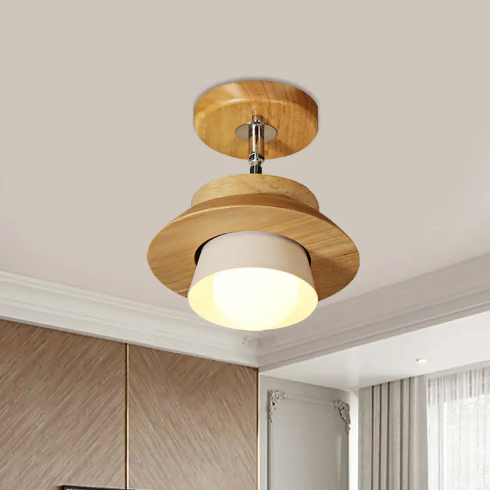 Rotatable Minimalist Wood Cap Ceiling Lamp with White Shade - Semi ...
